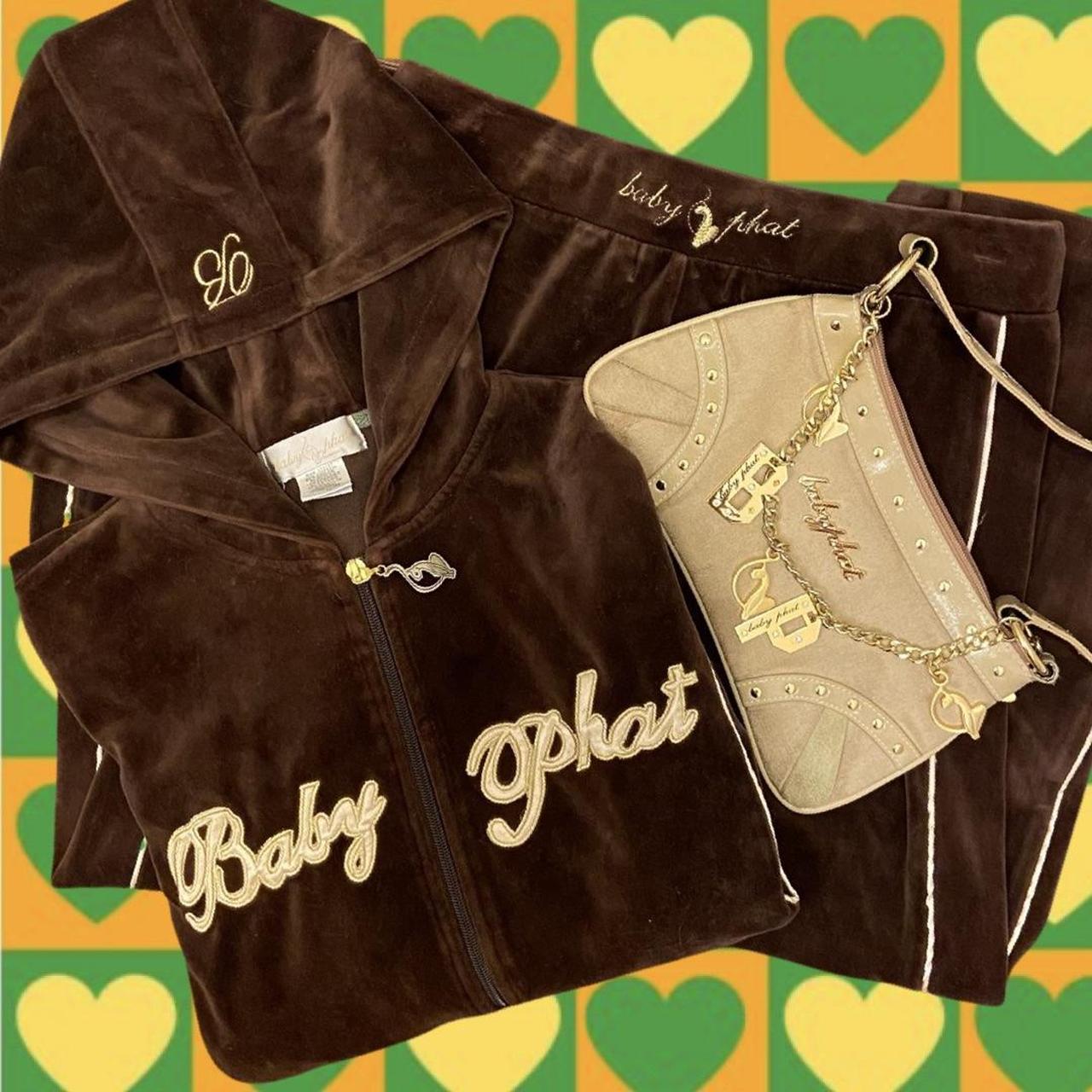 Baby Phat Women's Brown and Gold Joggers-tracksuits | Depop