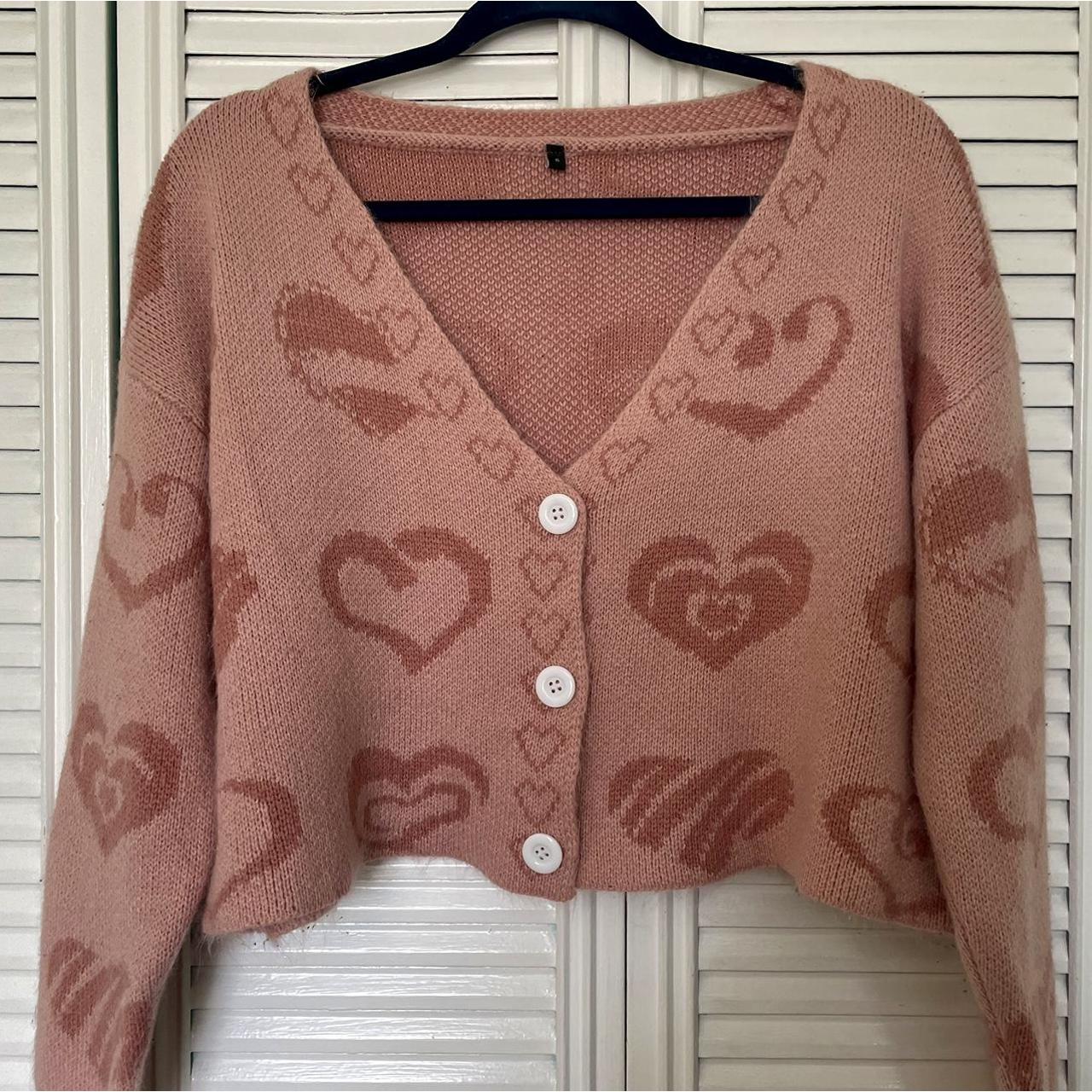 SHEIN Women's Pink and White Cardigan | Depop
