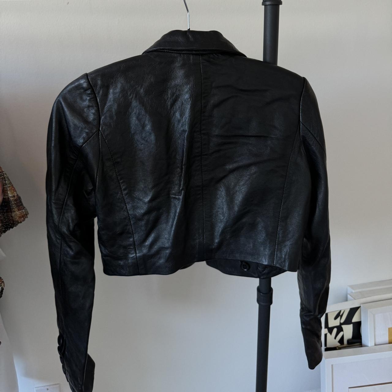 Vintage black leather cropped jacket/blazer. - Depop