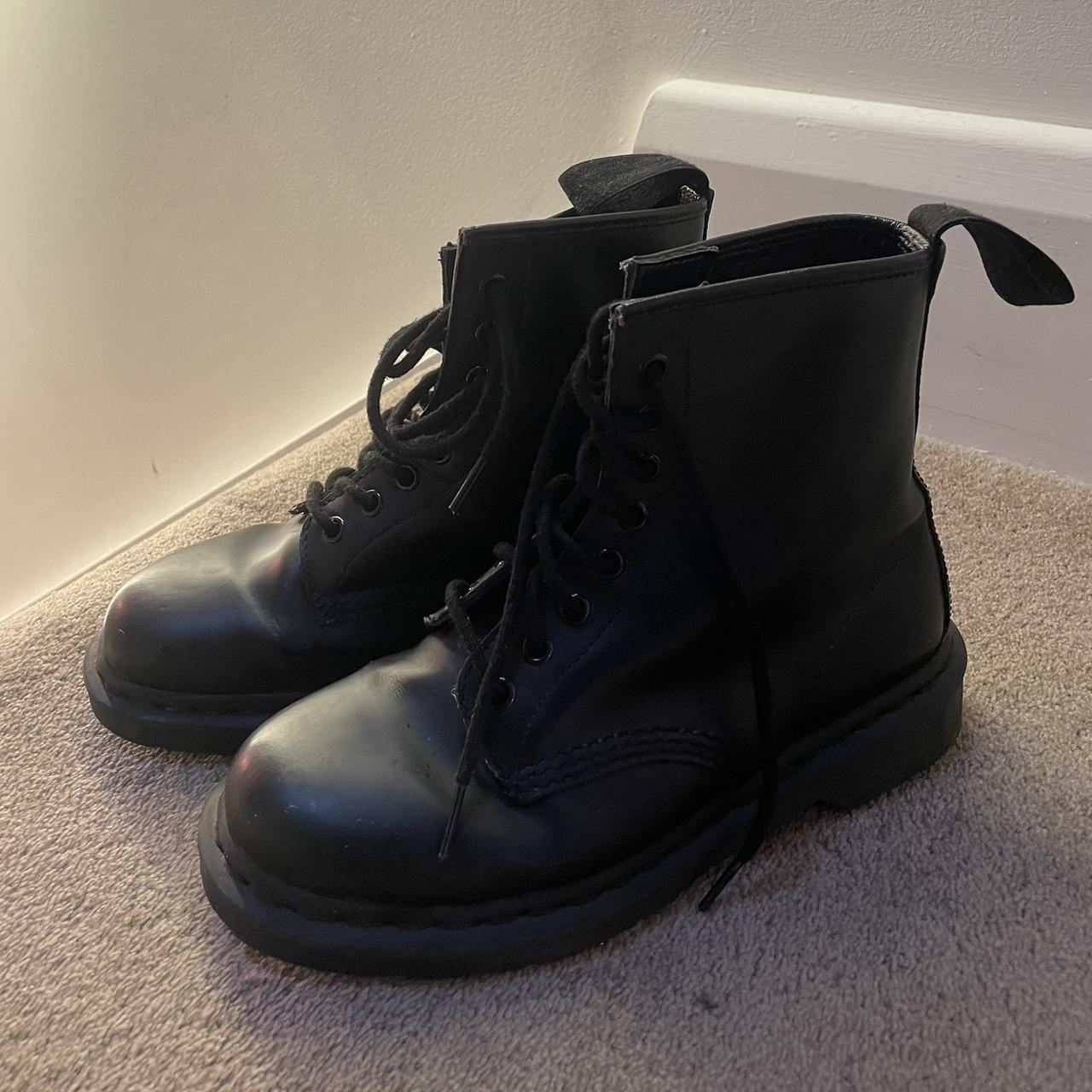 dr martens 1460 black smooth mono boot worn only a... - Depop