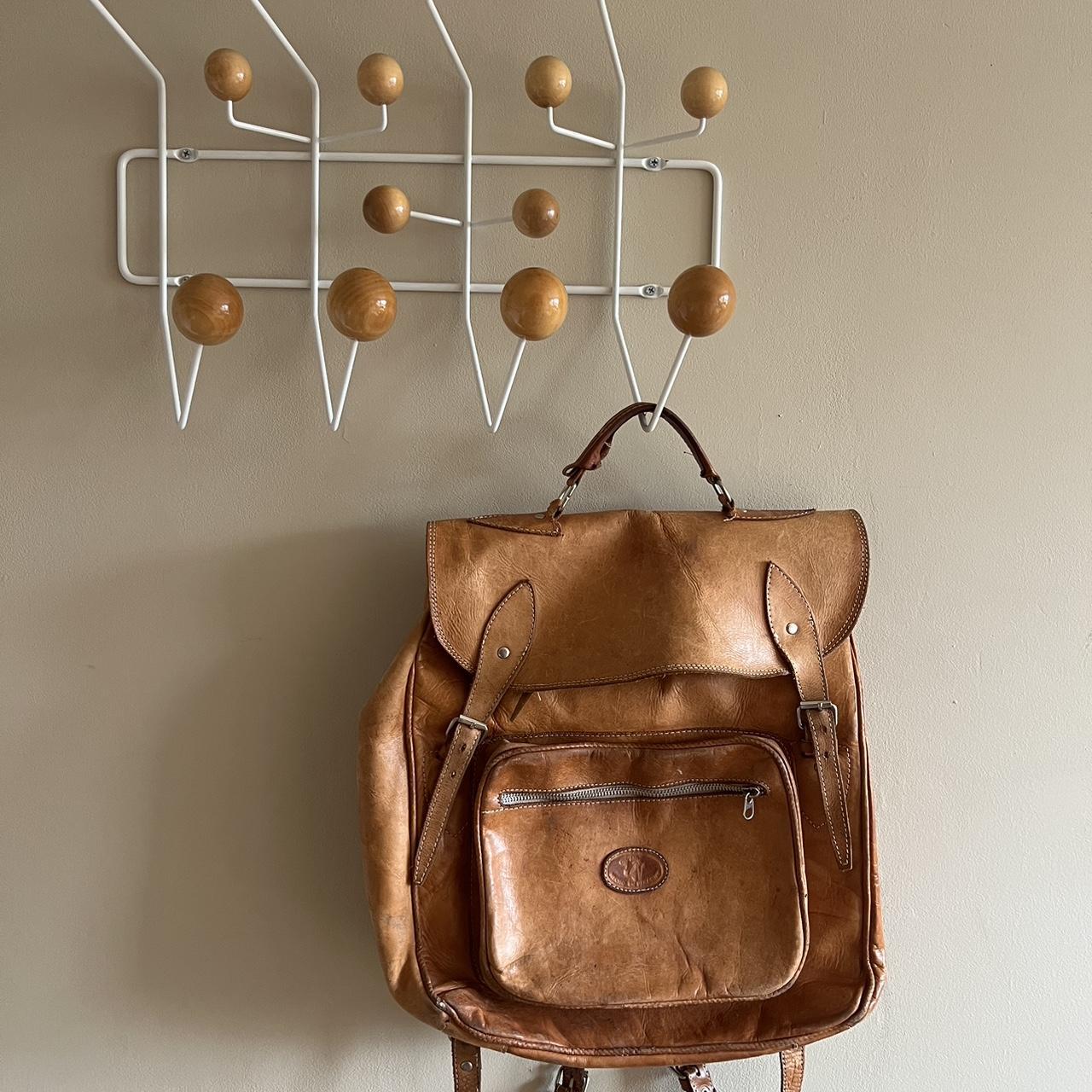 Tan Leather large backpack in a fair condition. Well... - Depop