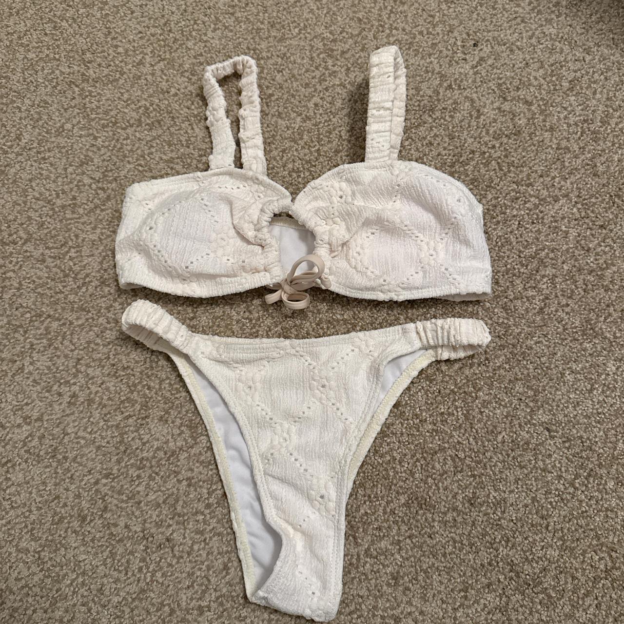 White bikini set with tie-up top never worn... - Depop
