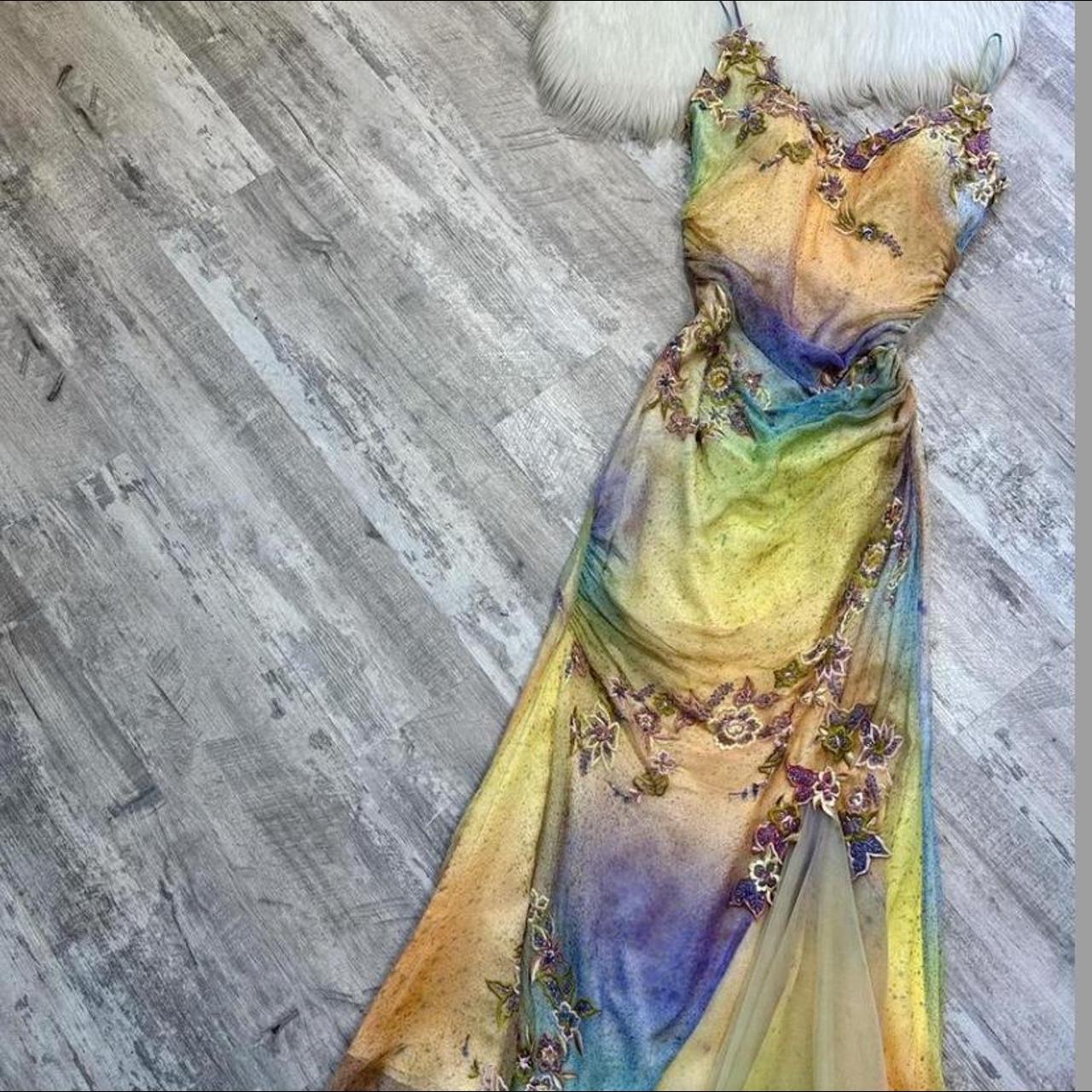 Vintage Y2K 100% Silk Rainbow Maxi Dress • True... - Depop