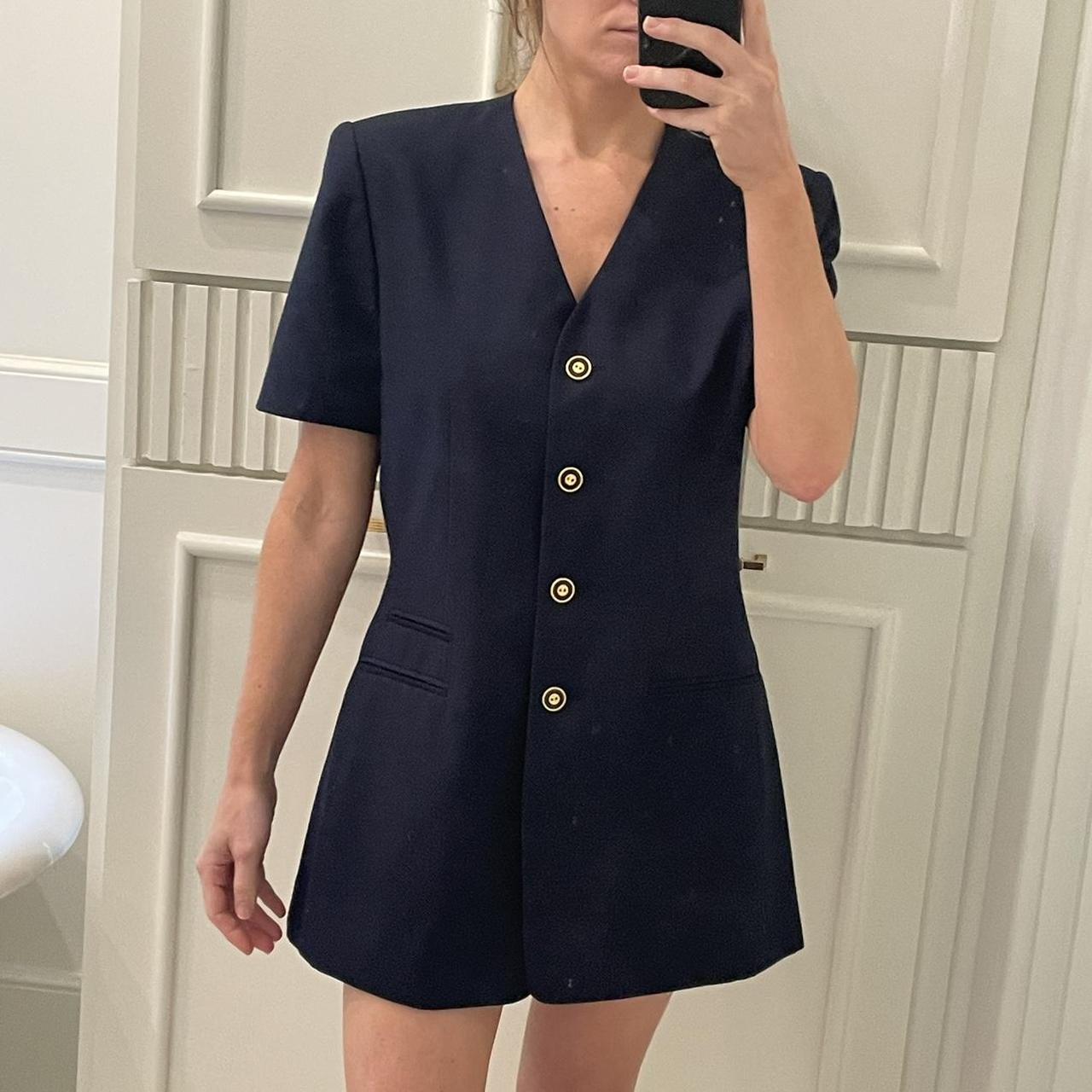 Vintage Le Suit navy button up suit jacket... - Depop