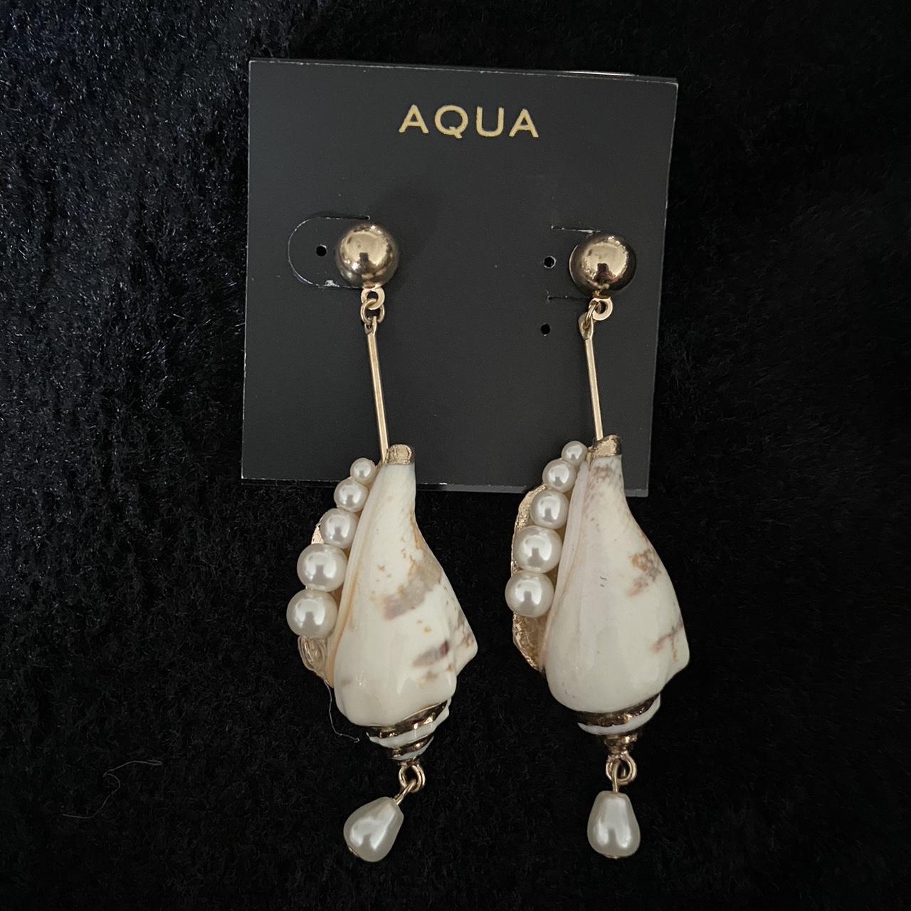 AQUA shell and pearl baroque statement earrings... - Depop