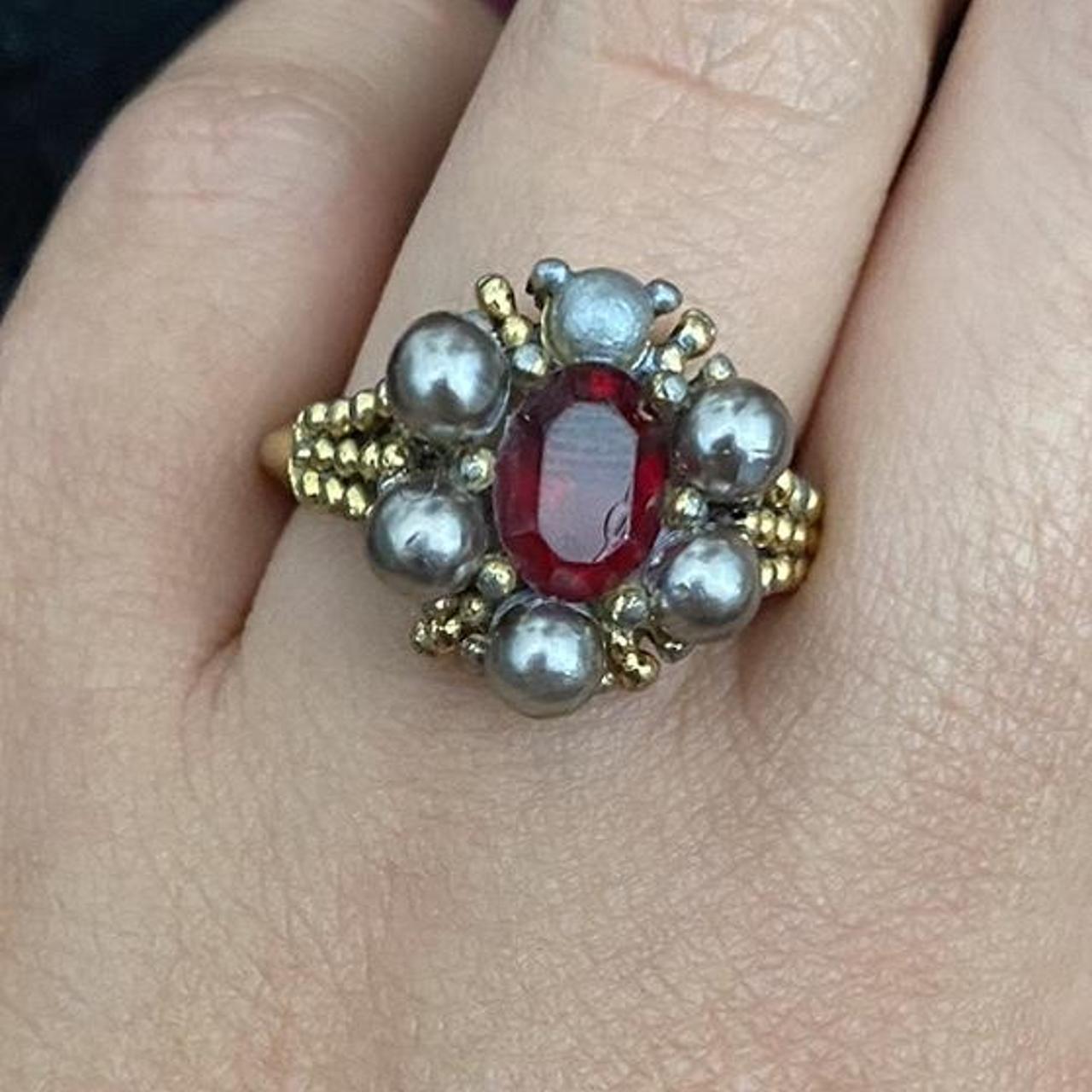 Vintage 1971 Avon faux Ruby an pears adjustable ring... - Depop