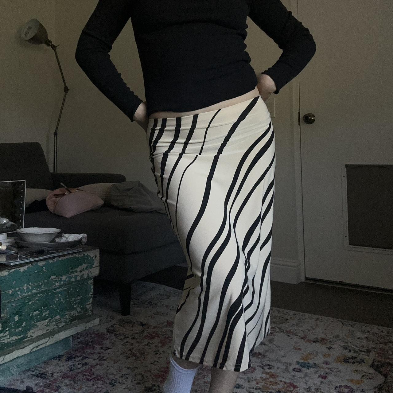 Hennes collection stripes midi skirt. Beige with... - Depop