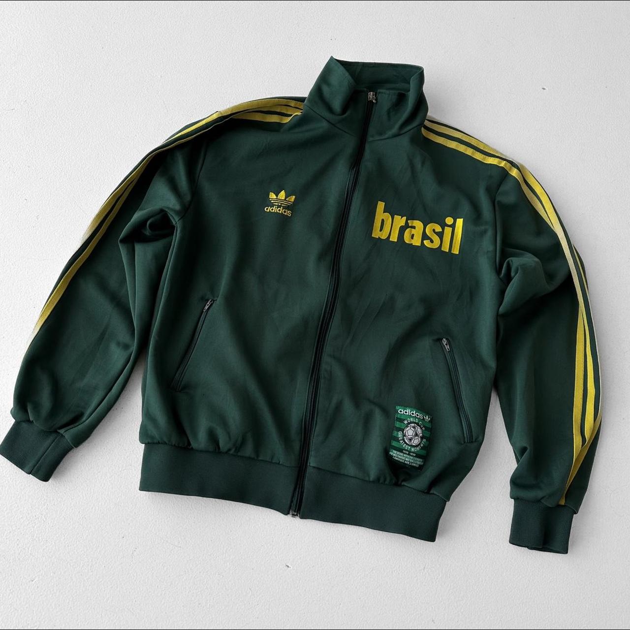 Vintage Adidas Brasil Track Jacket in Green with... - Depop