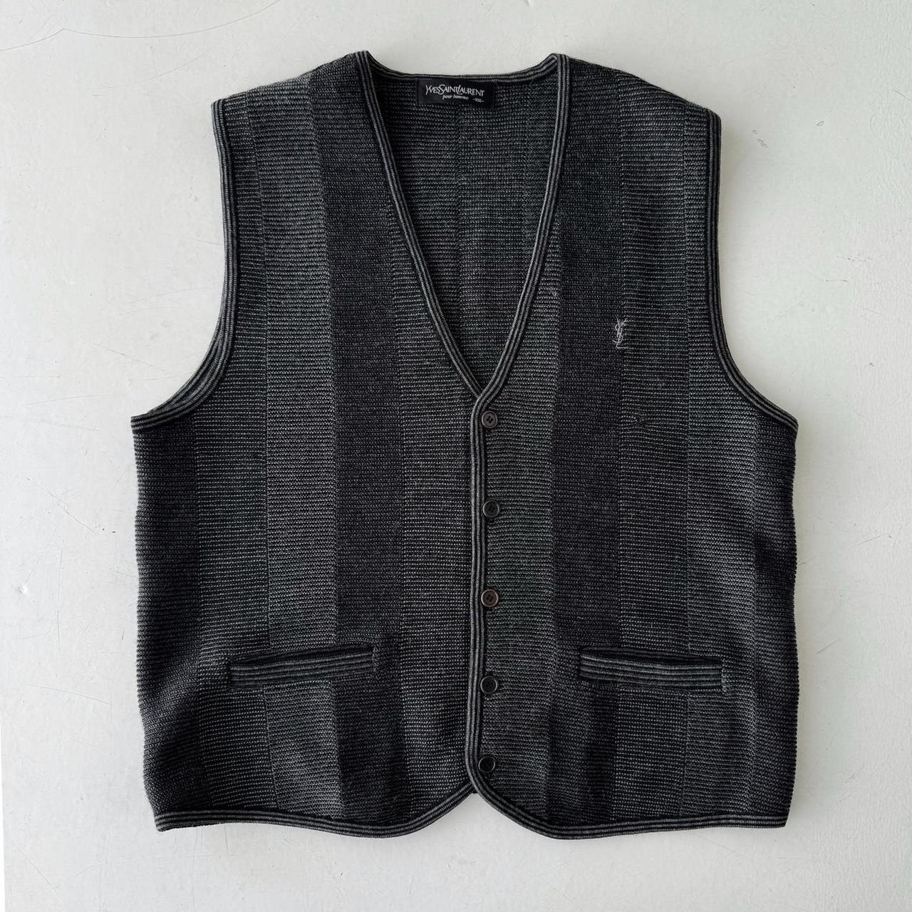 Vintage YSL Vest in Grey and Black Stripes with a... - Depop