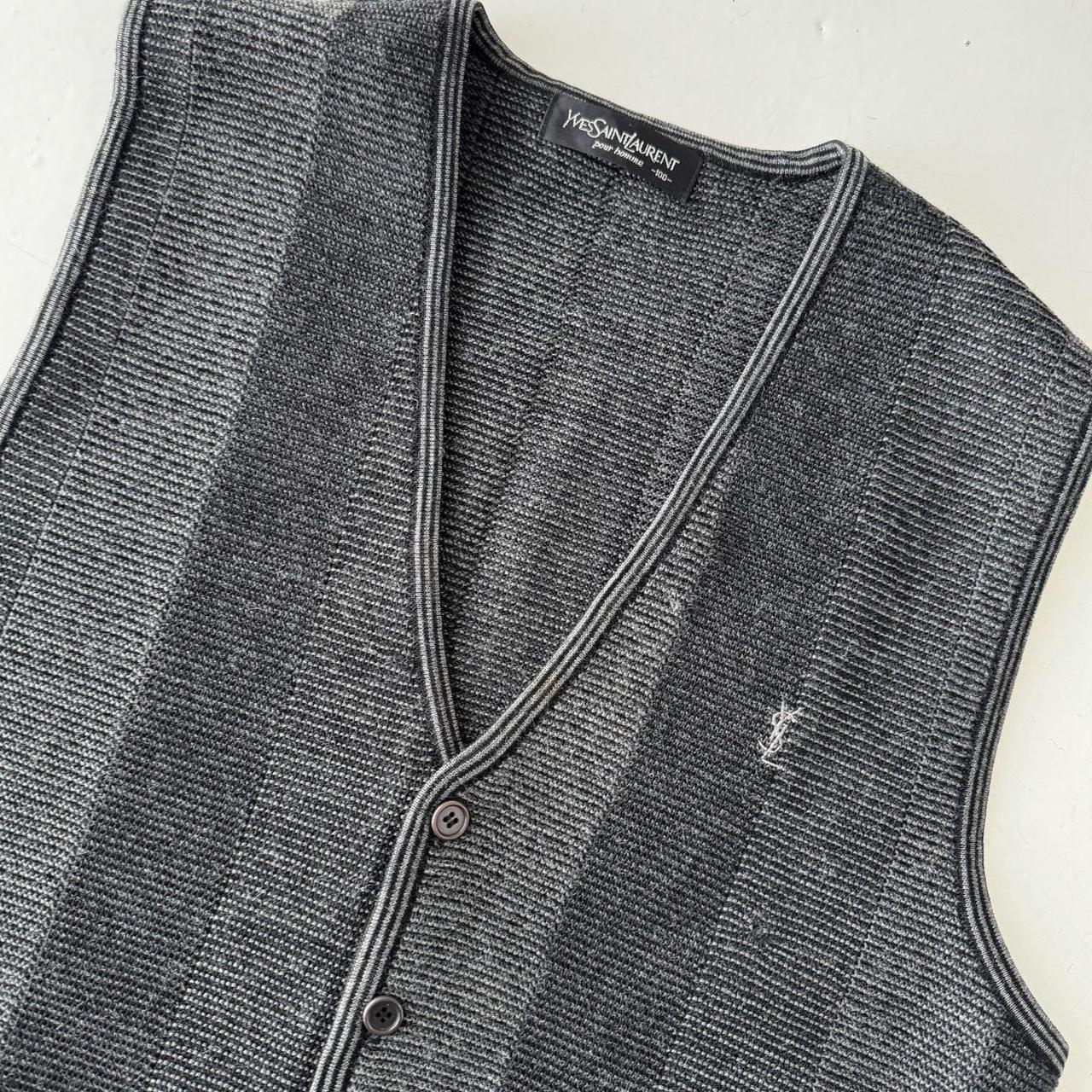 Vintage YSL Vest in Grey and Black Stripes with a... - Depop