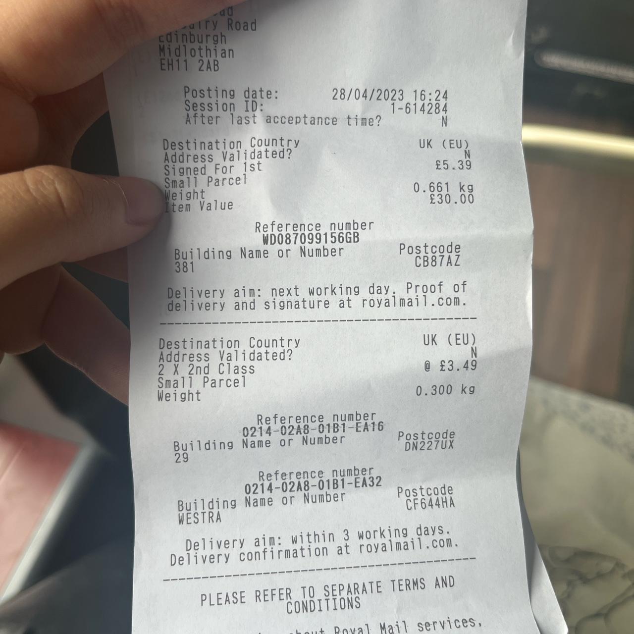 shipping receipt - Depop