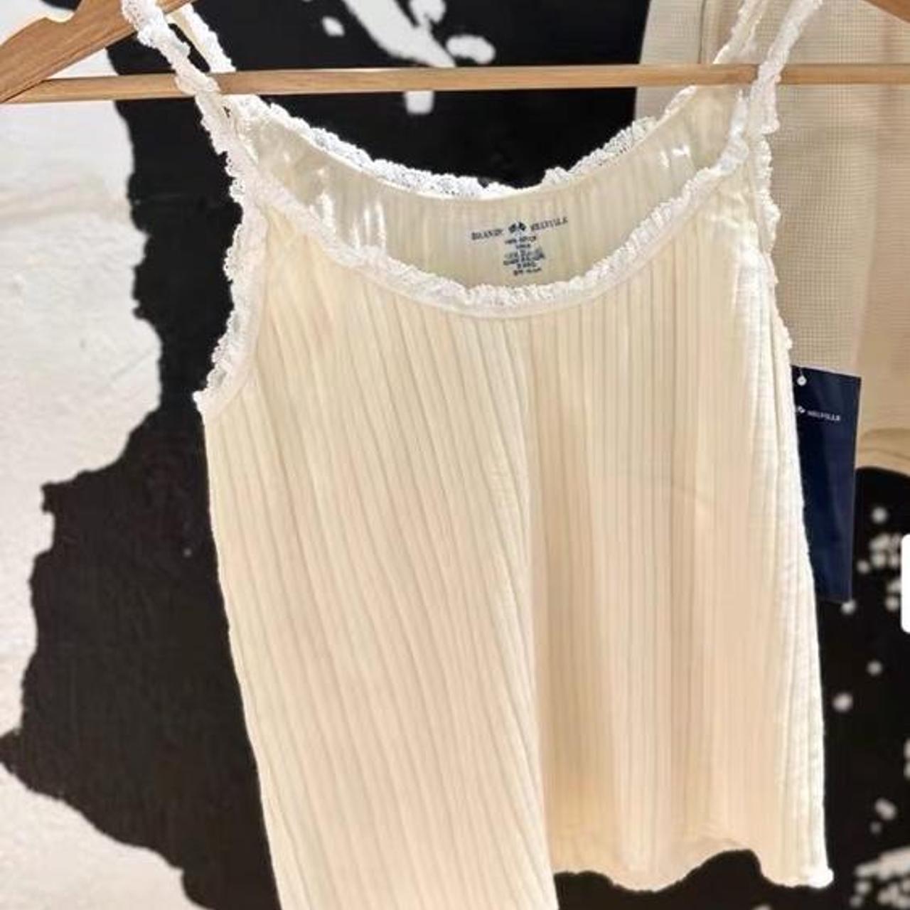Brandy melville lace cami Cream tank top with white... - Depop