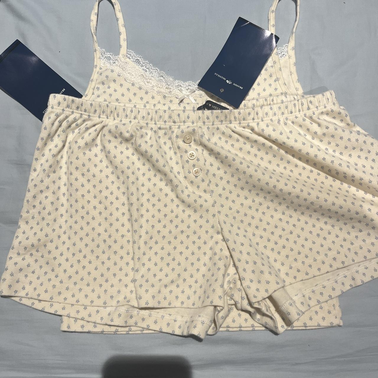 Brandy melville floral set Lace cami and pj... - Depop