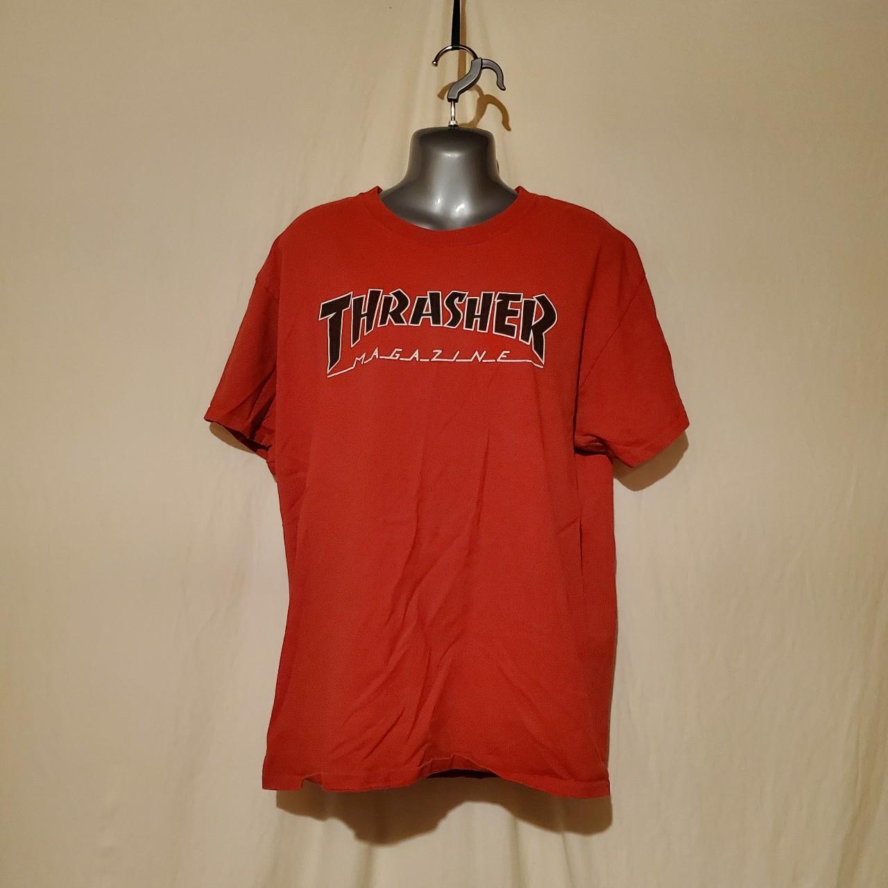 Red Thrasher Shirt. Decal is overall in good... - Depop