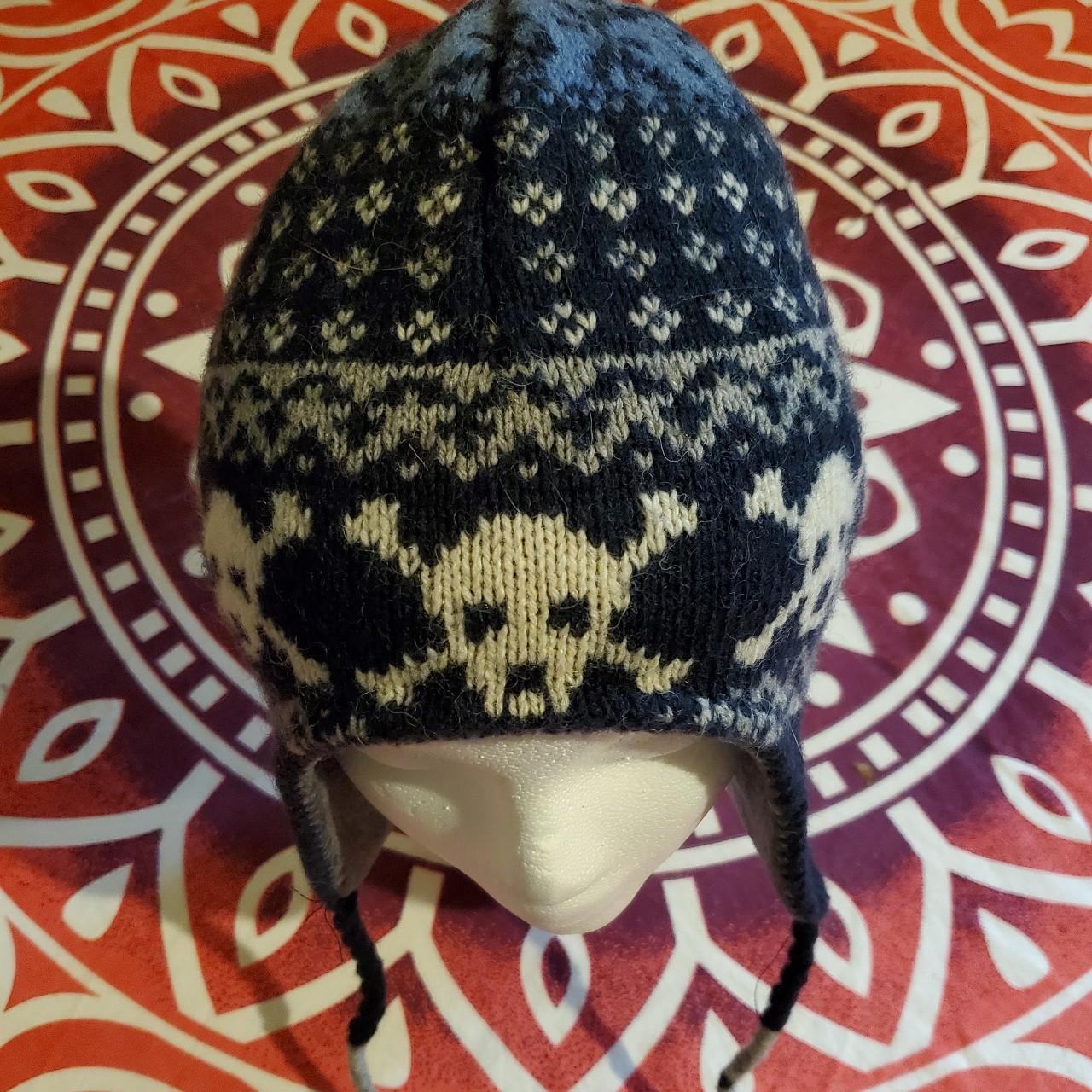 Y2k Navy and Grey Skull Touque. Good... - Depop
