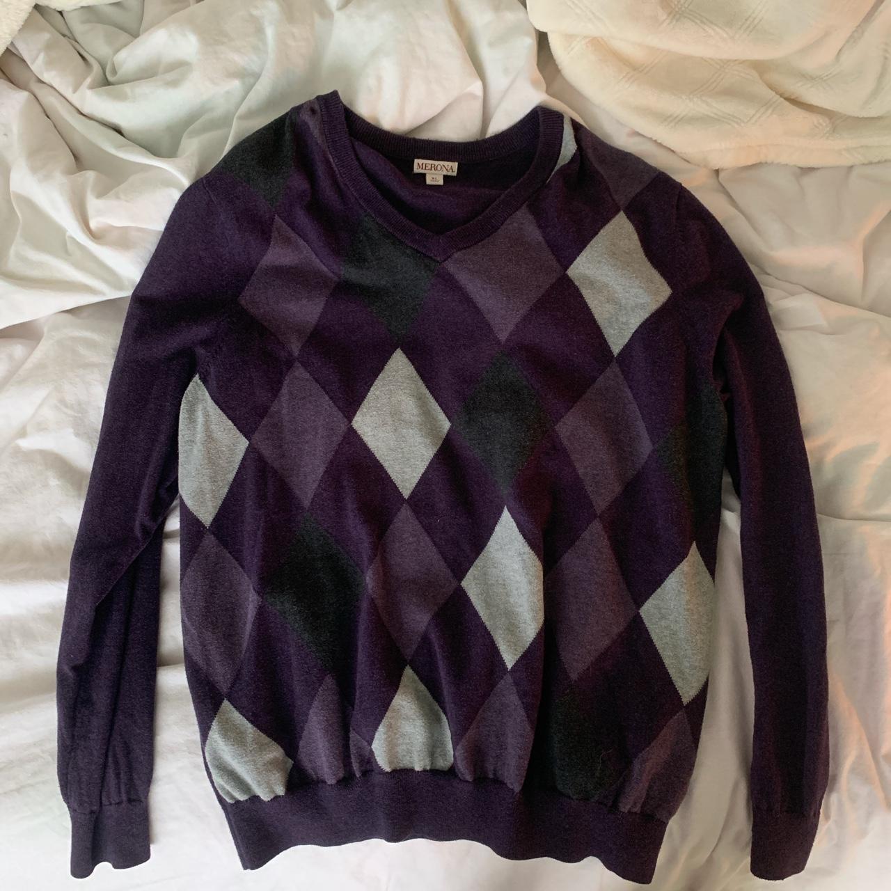 purple argyle oversized sweater perfect condition - Depop