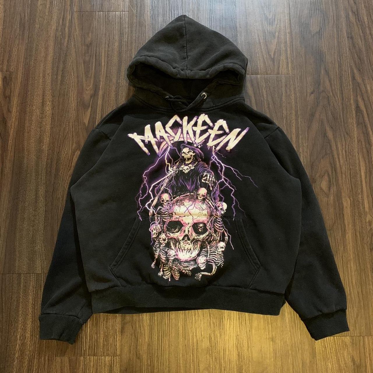 Y2K MacKeen skull lightning puff print hoodie, Size... - Depop