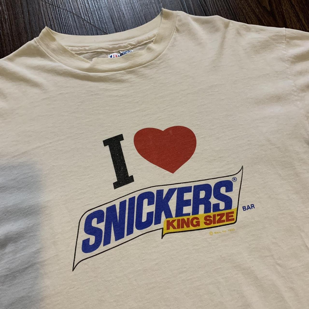 Vintage ‘85 I Love Snickers candy promo graphic tee,... - Depop