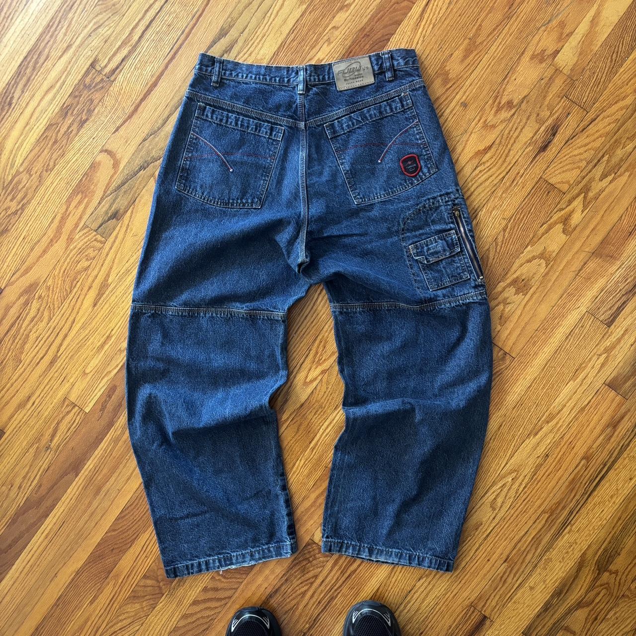 fubu blue baggy widelegged denim jeans size... | Depop