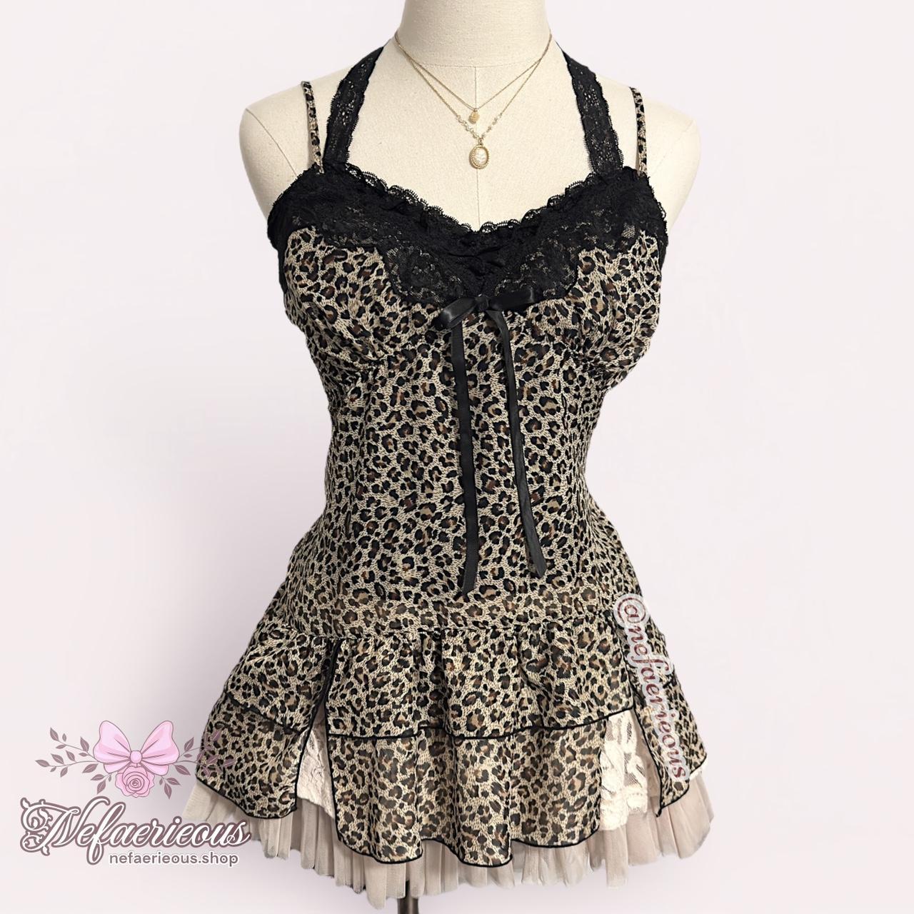 ୨୧ Gyaru babydoll ruffle tiered lace leopard animal... | Depop