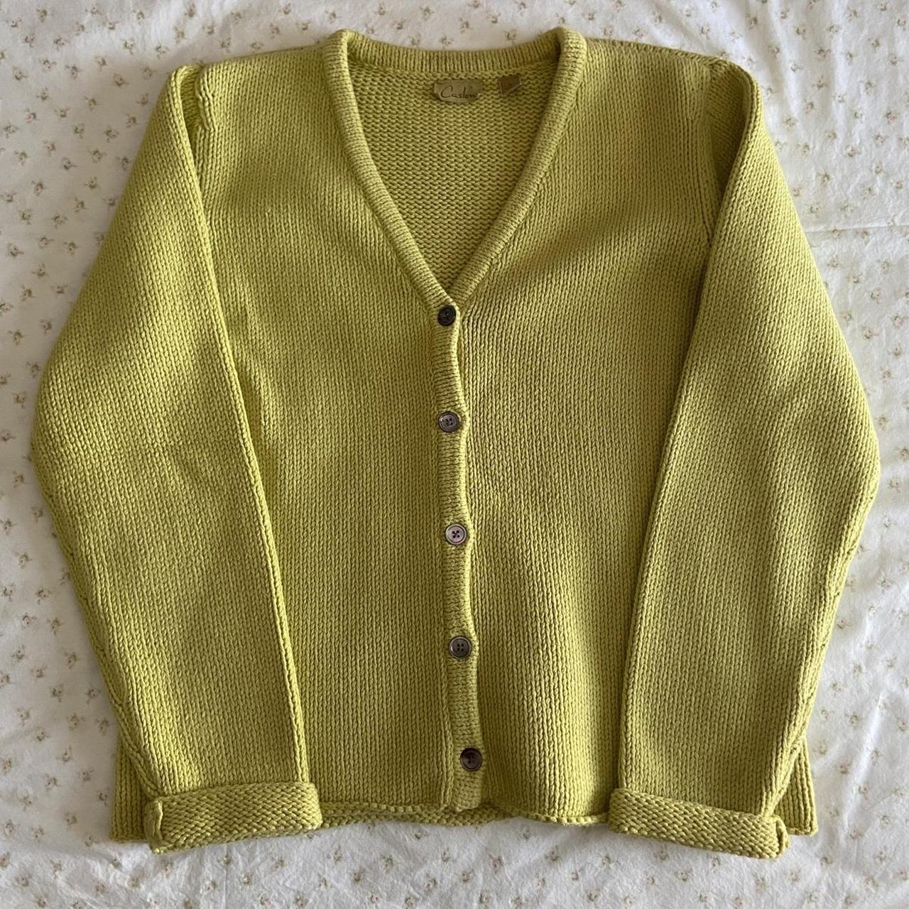 chartreuse knit cardigan size large measures... - Depop