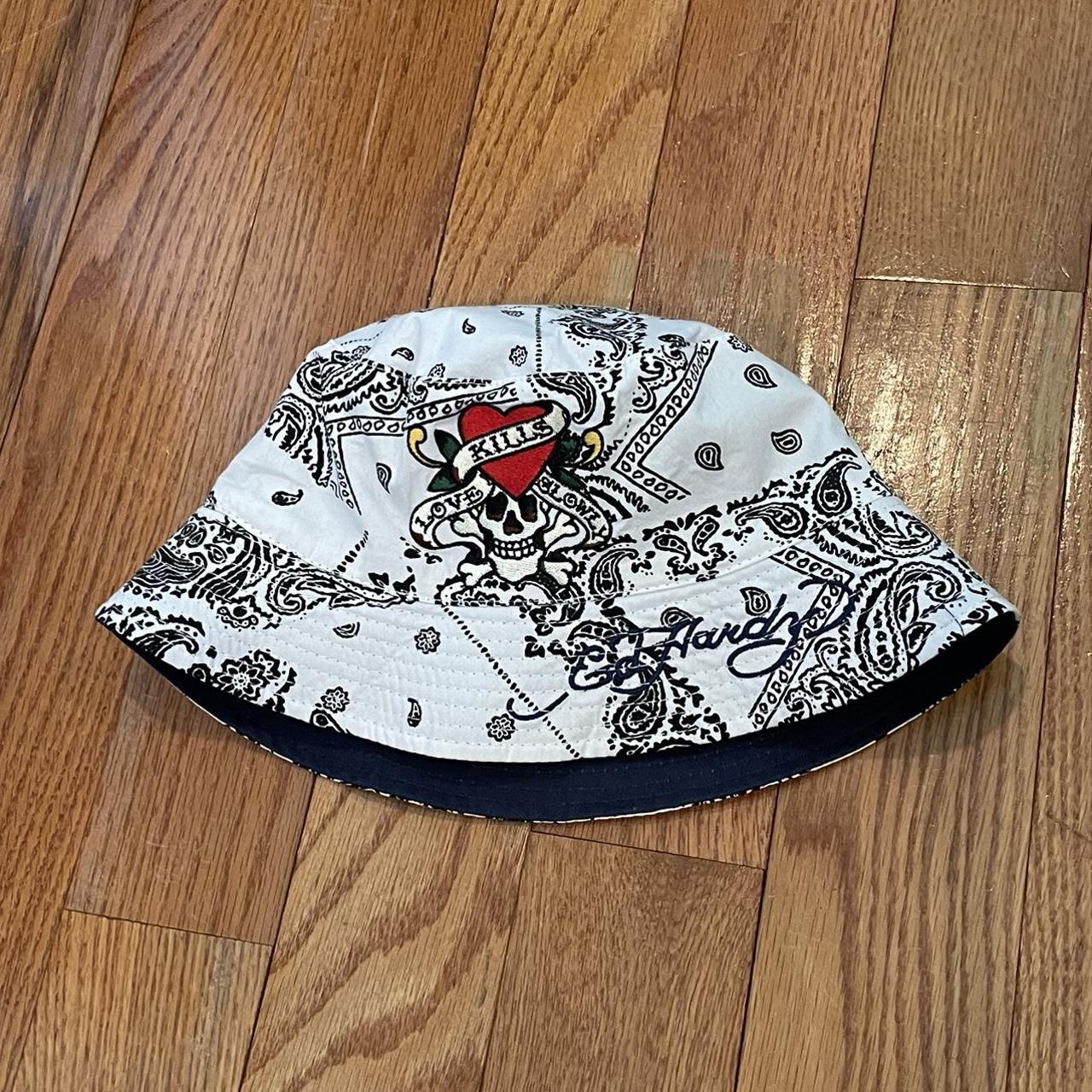 Ed Hardy Men's White and Black Hat | Depop