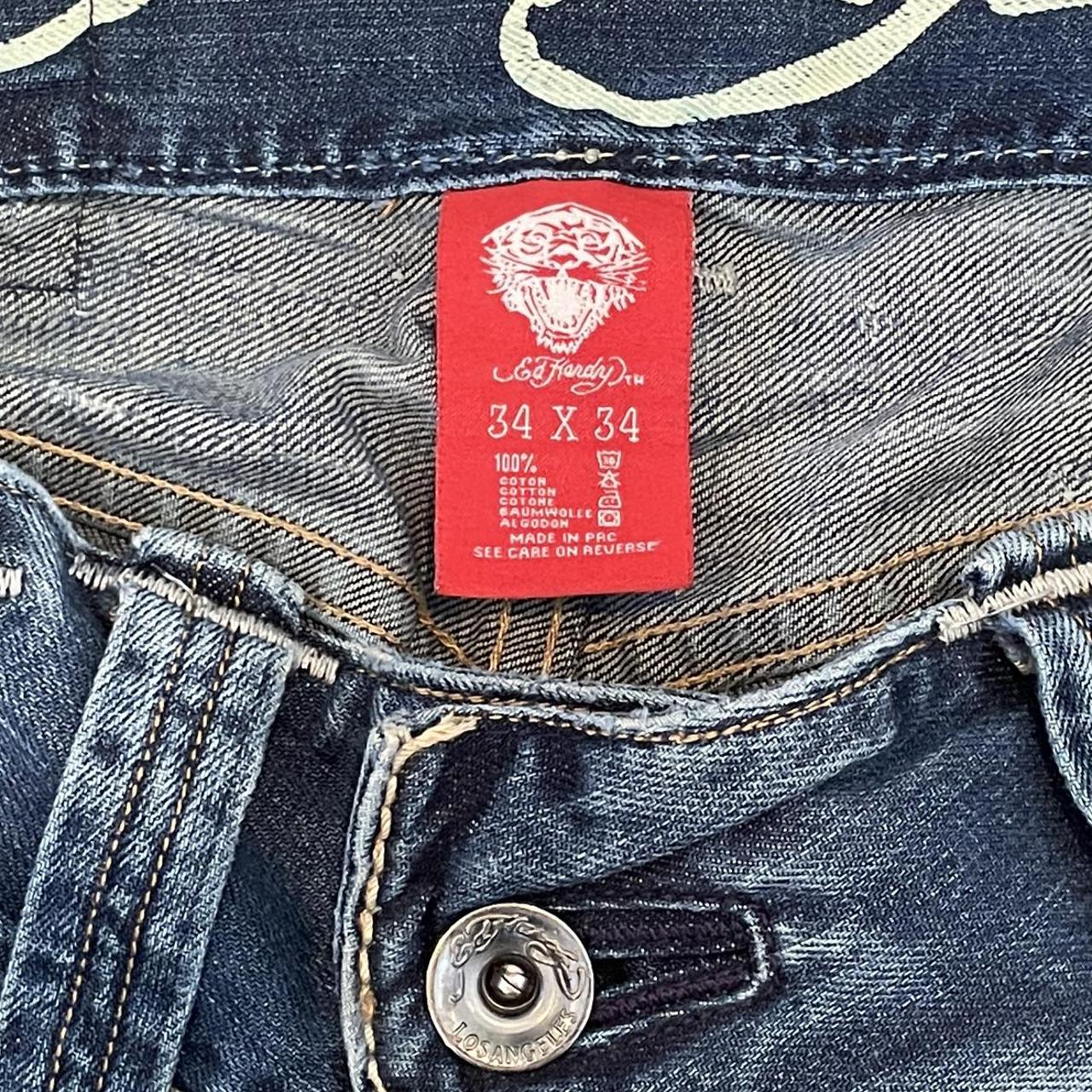 Ed Hardy Embroidered Tiger Head Denim Jeans 34x34 - Depop
