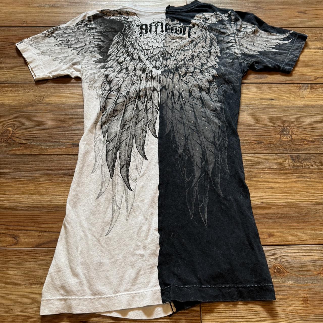 Y2K Affliction Angel Wings Bedazzled Shirt size... - Depop