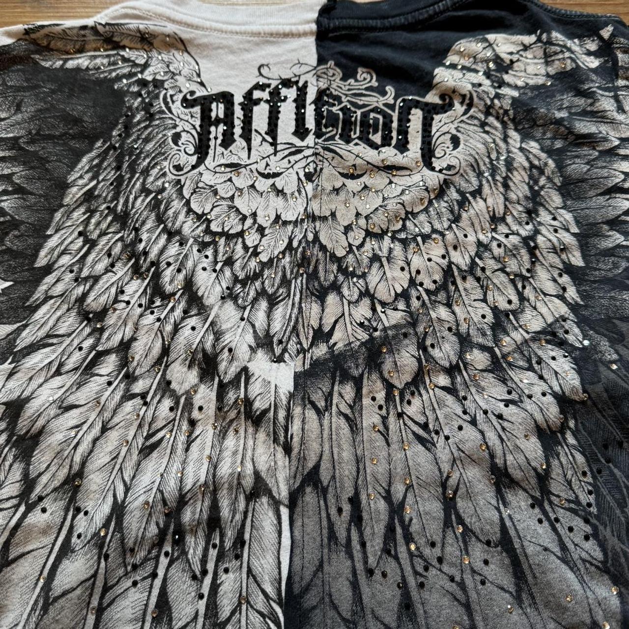 Y2K Affliction Angel Wings Bedazzled Shirt size... - Depop