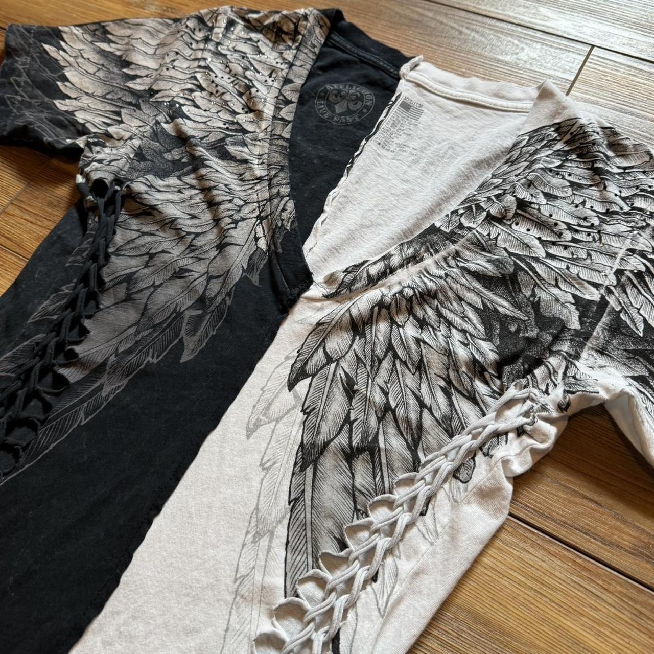 Y2K Affliction Angel Wings Bedazzled Shirt size... - Depop