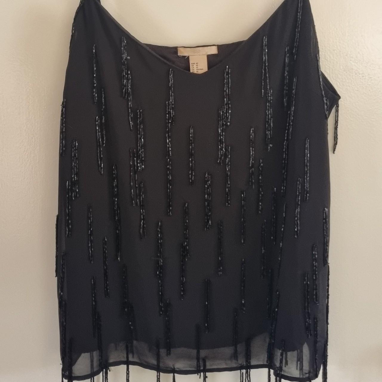 Black singlet with beading detail. Adjustable... - Depop