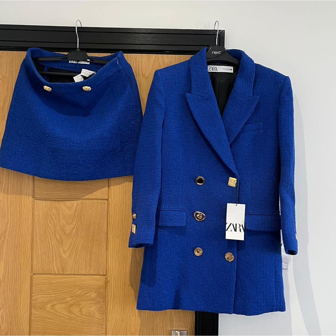BNWT Zara Blue Textured Blazer & Mini Skirt Co Ord... - Depop