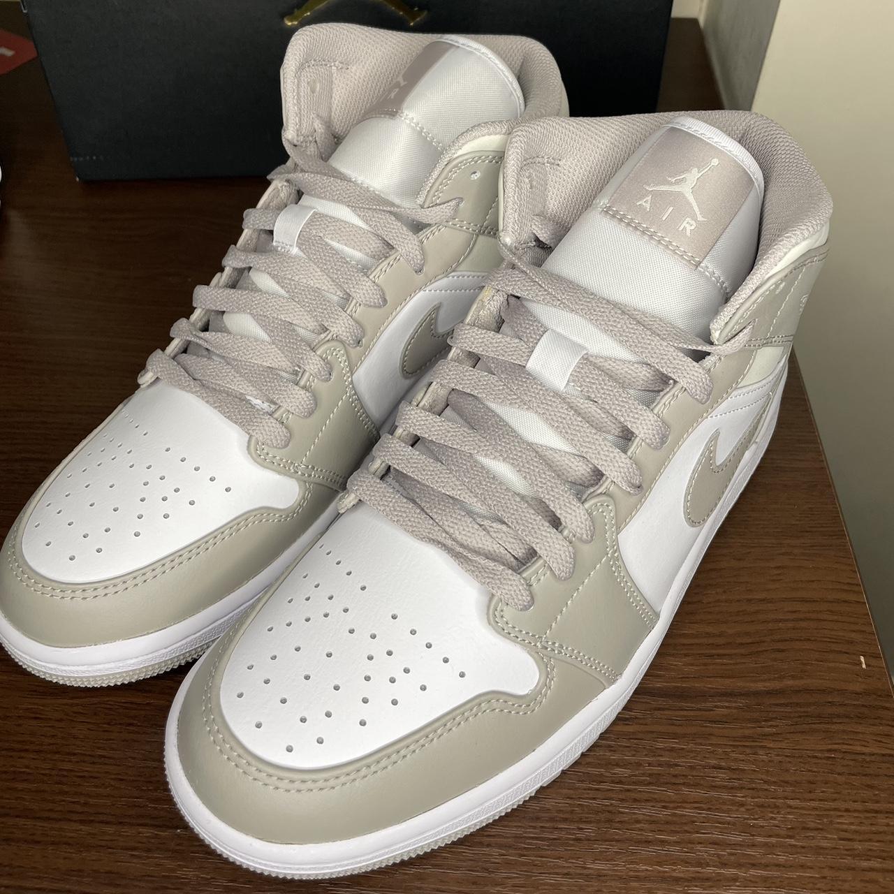 Jordan 1 Mid Linen/Collage Gray Elevate your... - Depop