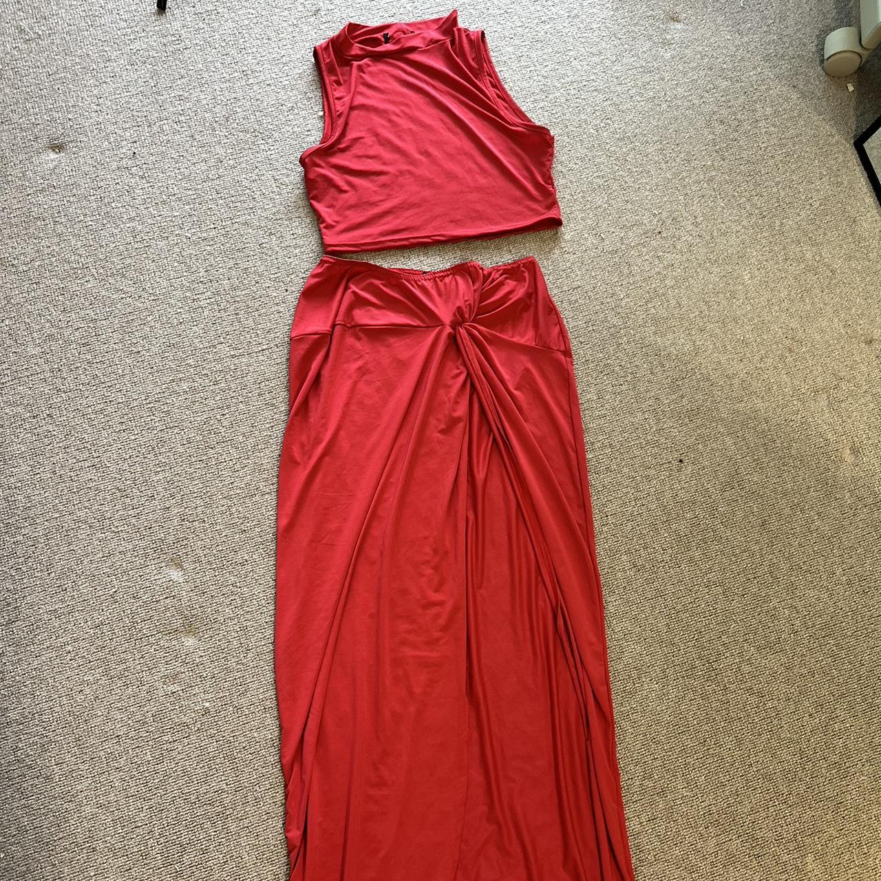 Red Two Piece / Red Set / Red long skirt with top / - Depop