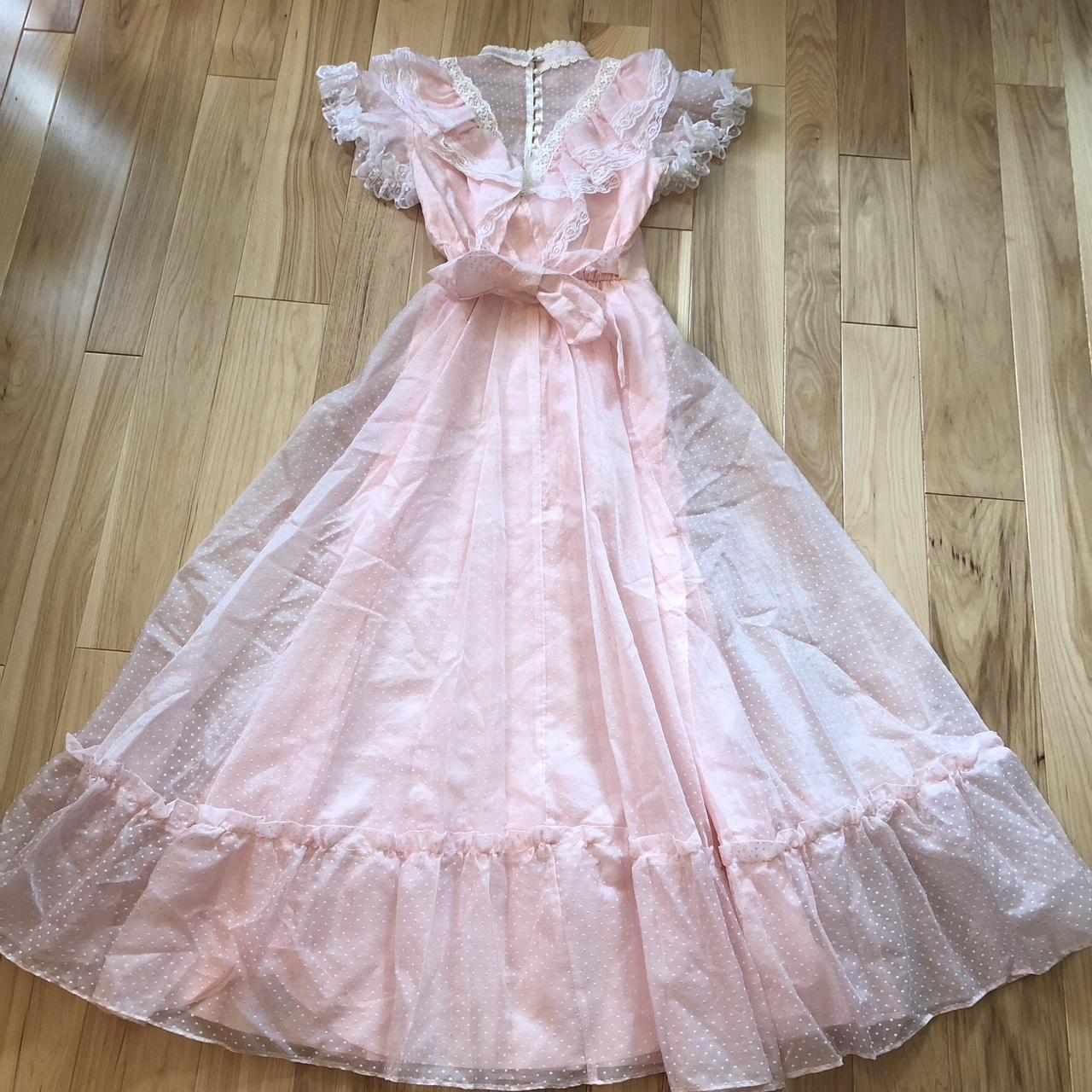 Vintage 70’s Pink Lace Ruffle High Neck Swiss Dot... - Depop