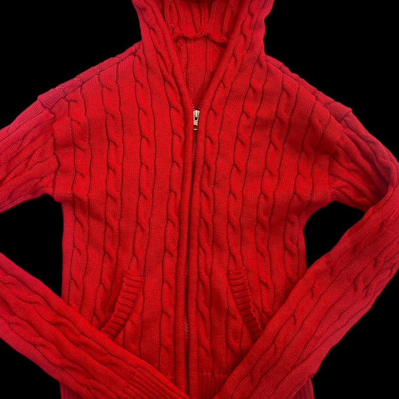 bright red cable knit sweater -size medium but fits... - Depop