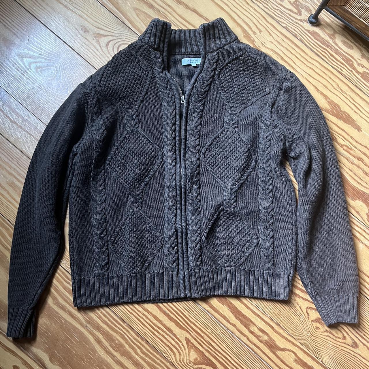 Zip-Up Alex Cannon men's chocolate sweater #grandpa... - Depop