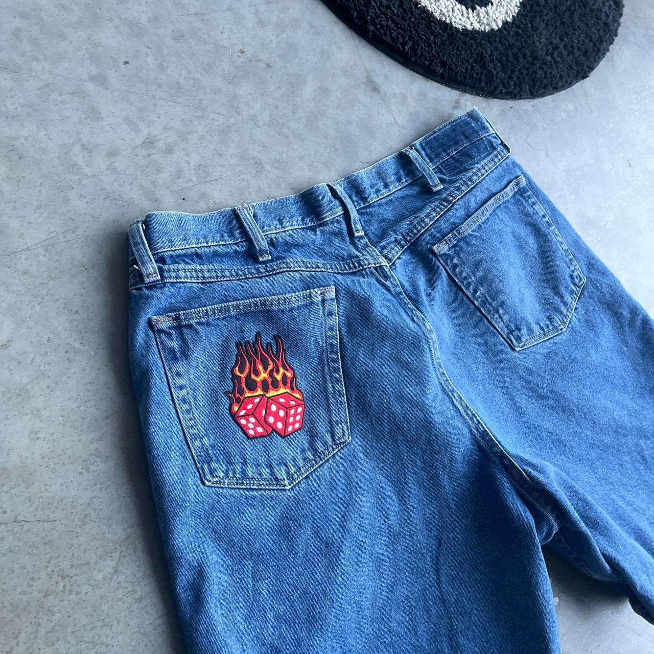 Vintage y2k custom jnco fire flame dice blue... - Depop