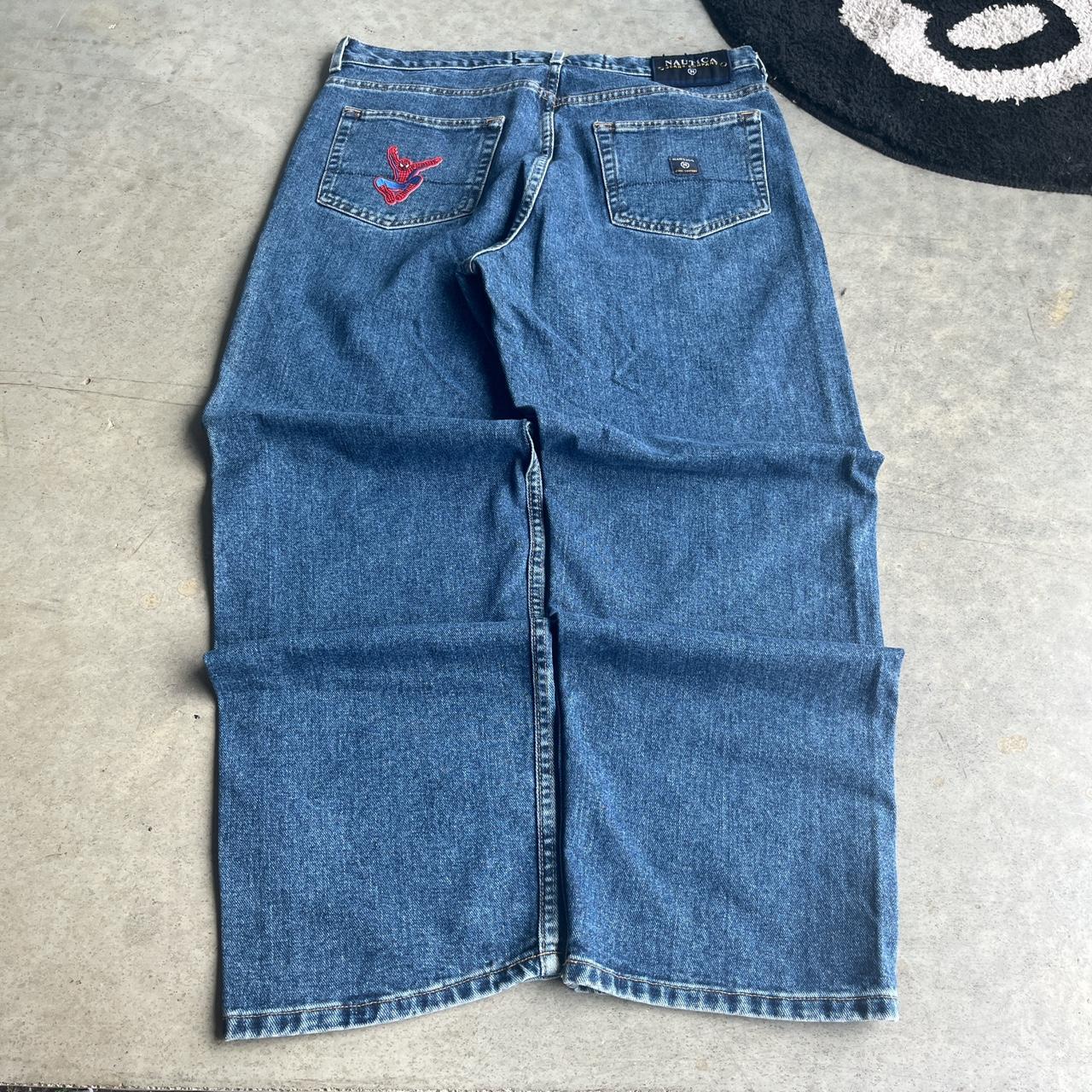 Vintage y2k custom spiderman jnco LIKE baggy blue... - Depop