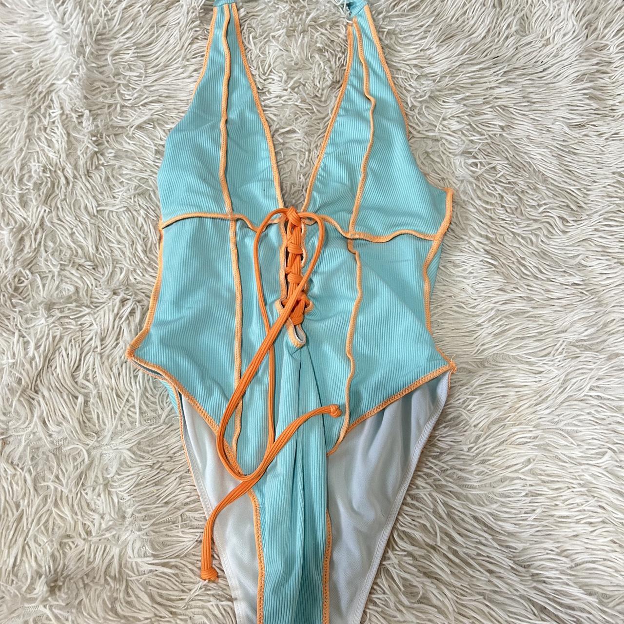 Blue and orange one piece swimsuit - Zaful - Depop