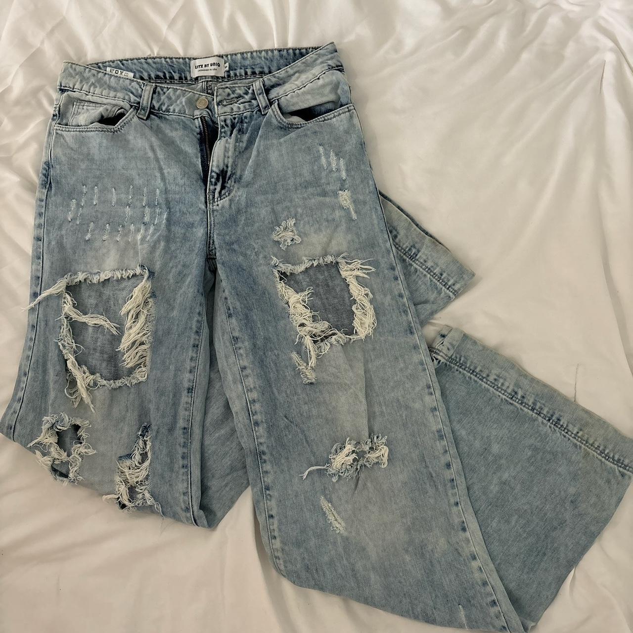Wide leg low rise distressed jeans - Uniq by Litz ... - Depop