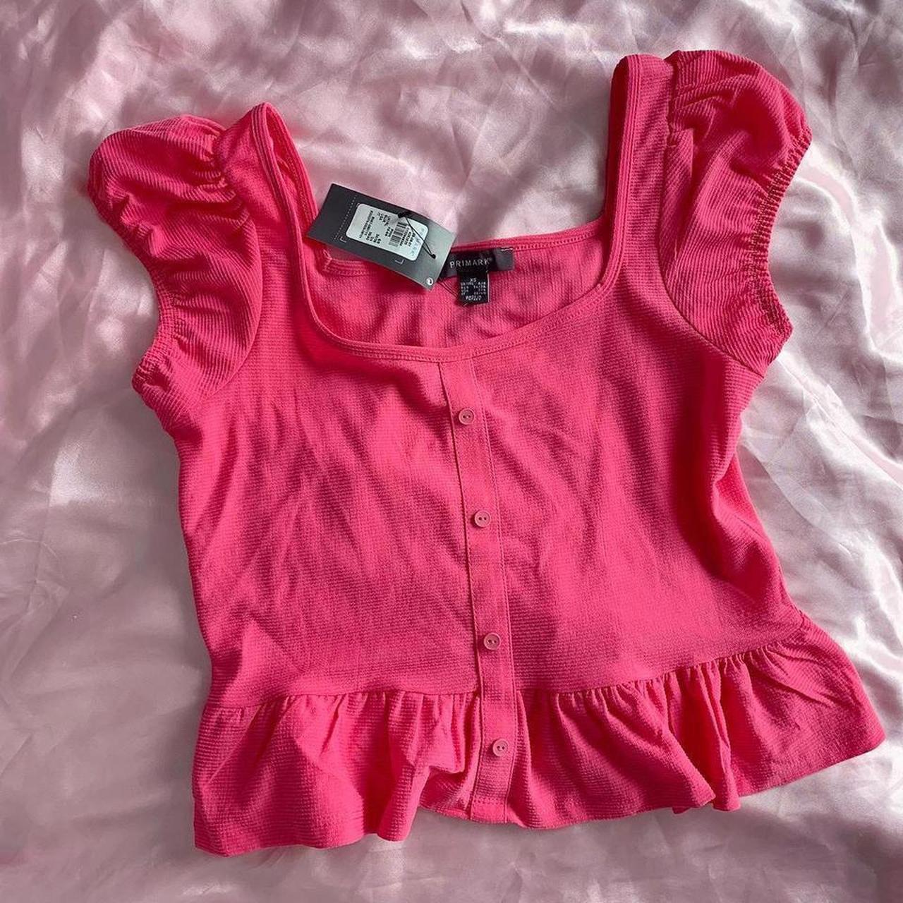 PINK RUFFLE TOP Puff sleeve top Ruffle hem top... - Depop