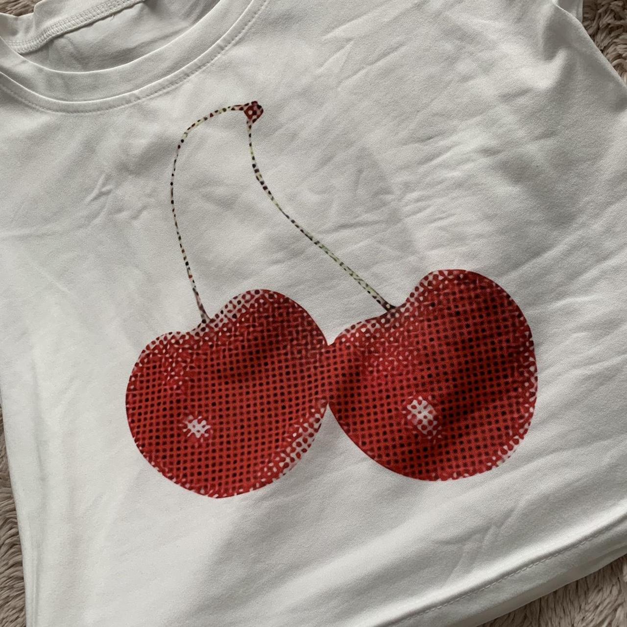 Cherry print crop top Cherry top Baby tee White... - Depop