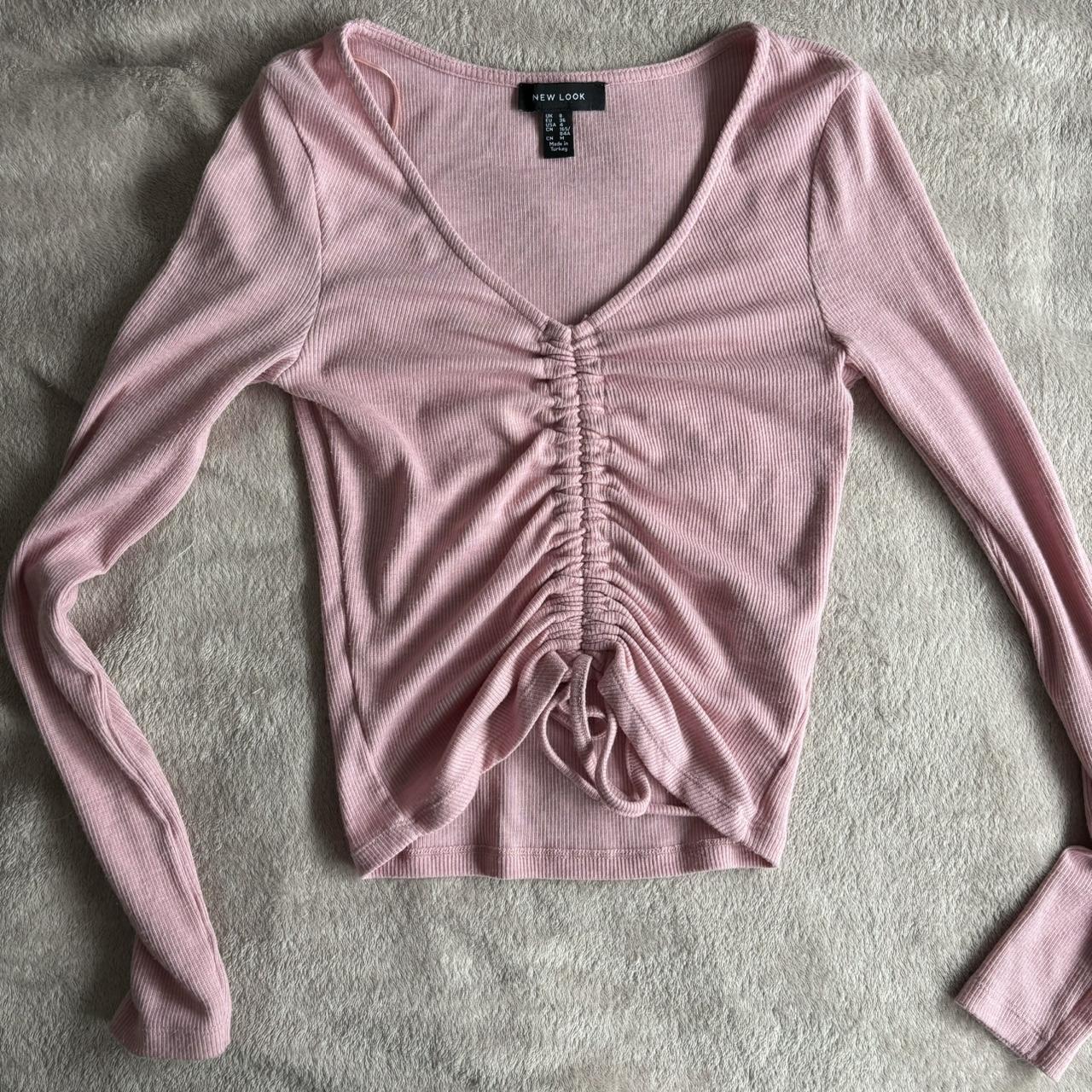 Pink ruched top Pink crop top Long sleeve top... - Depop