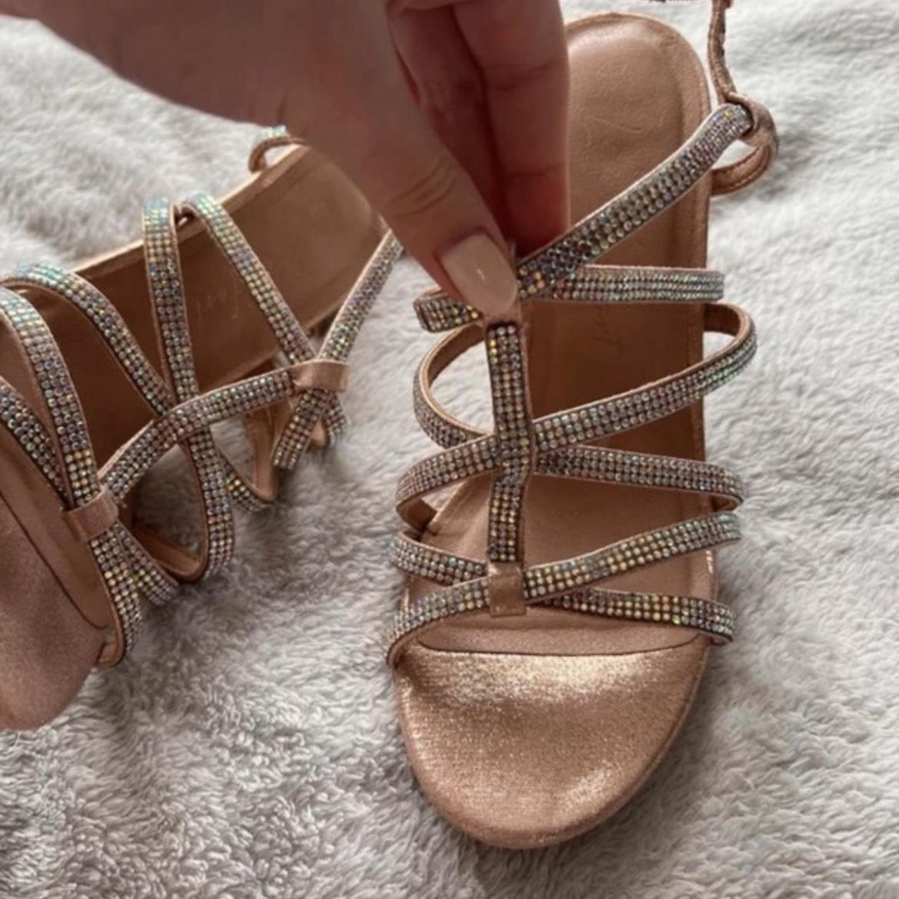 Rose gold sparkly gem sandals high heels new look... - Depop