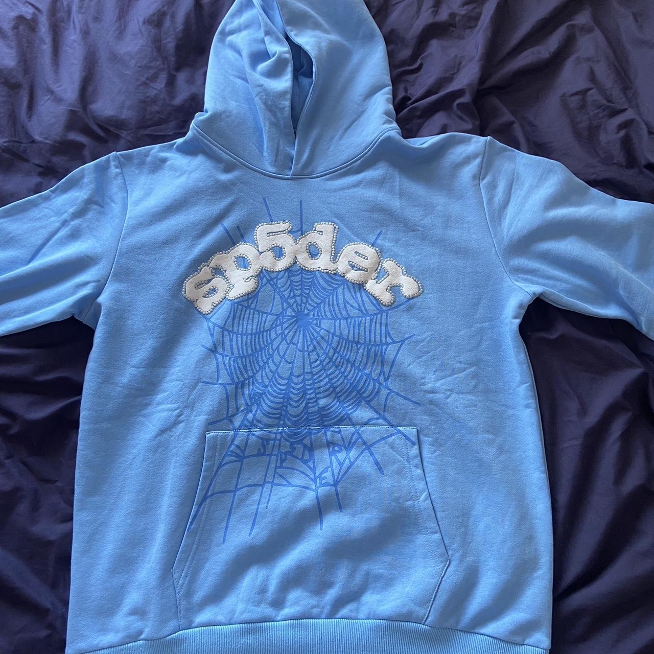 Sp5der worldwide hoodie blue size L. Idk what you’re... - Depop