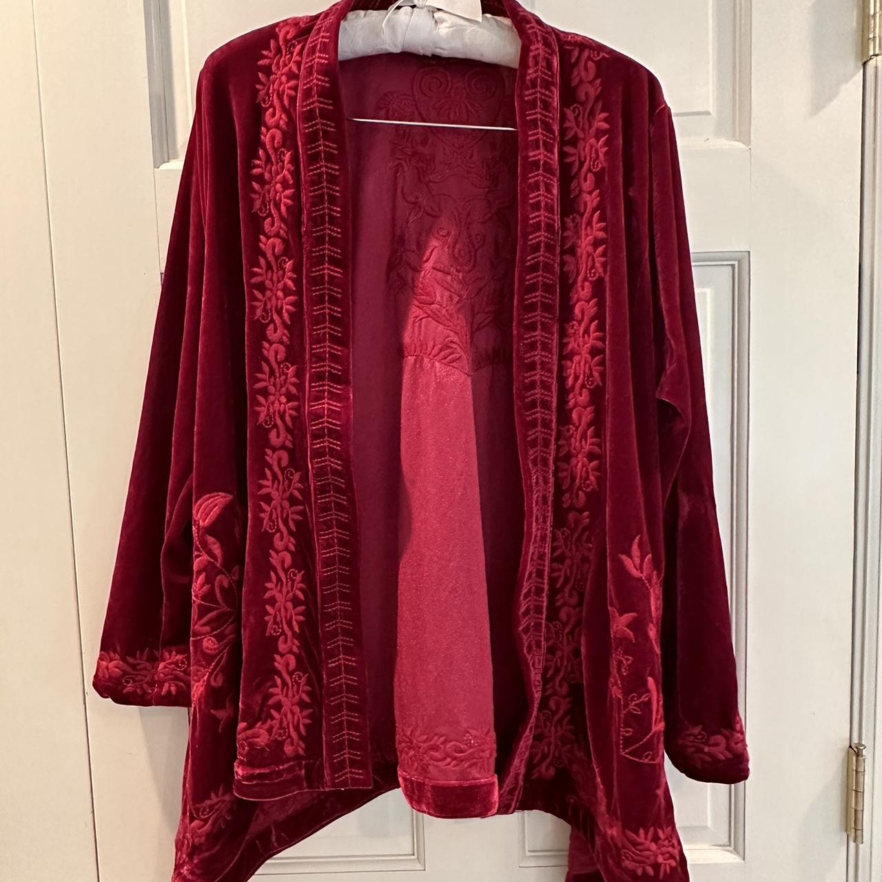 vintage red velvet kimono - Depop