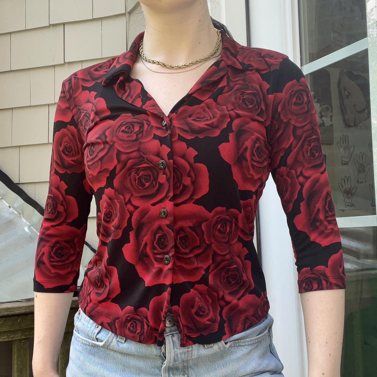 Women's Red and Black Blouse | Depop