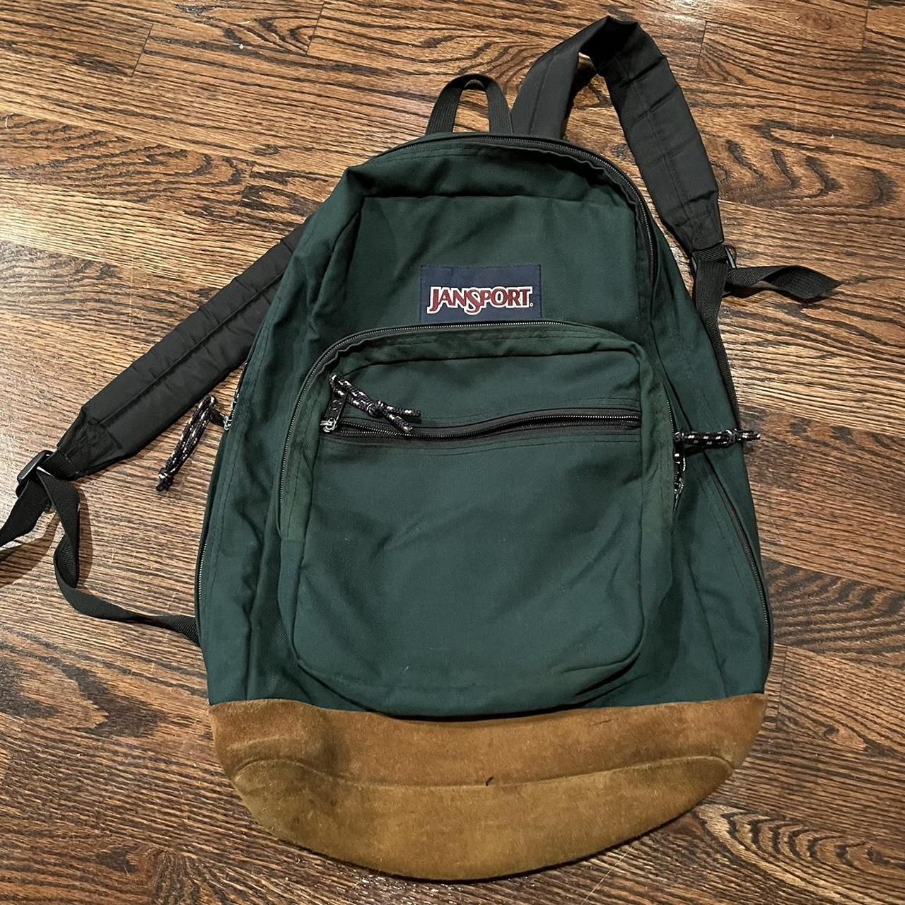 90's Jansport Forest Green Brown Leather Suede... - Depop
