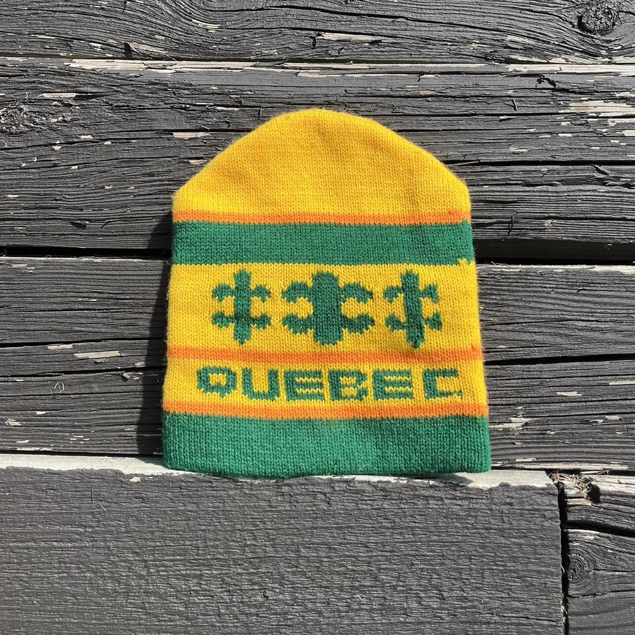 90's Quebec Canada Striped Knit Cap Beanie Hat - Depop